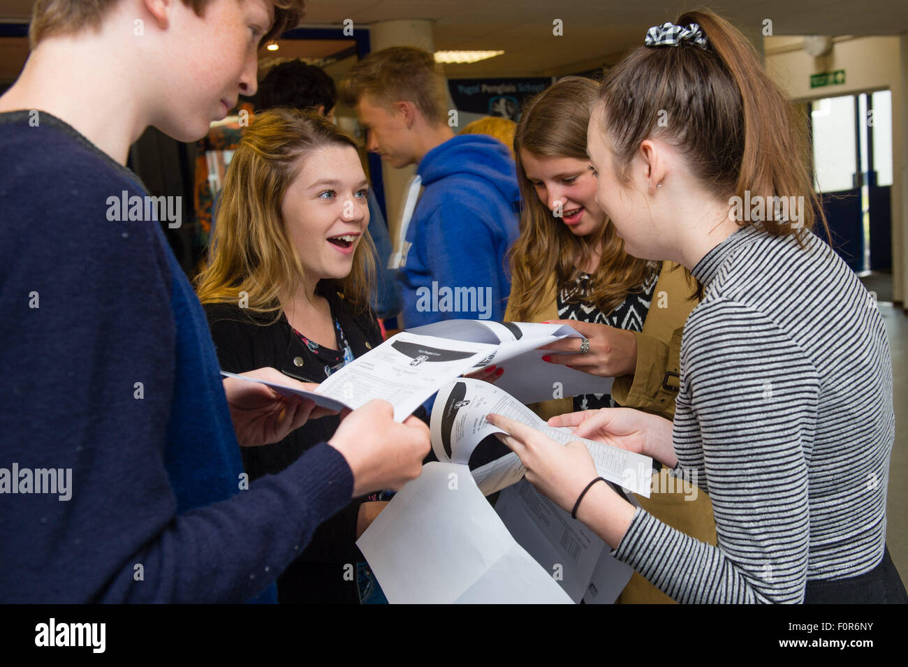 Aberystwyth Wales UK, Thursday 20 August 2015 Year 11 teenage students ...