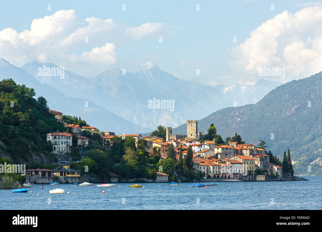 Lake Como (Italy) shore summer view from ship board Stock Photo - Alamy