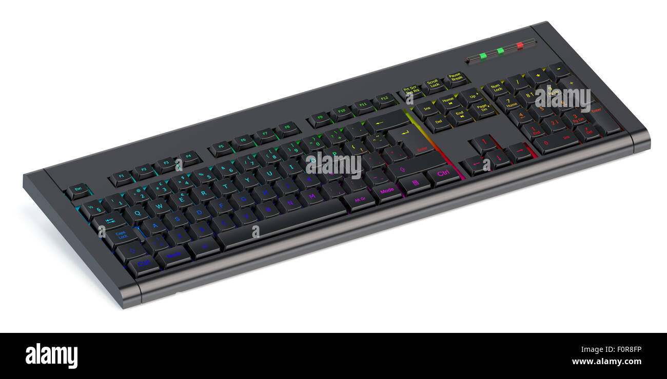 Modern backlit keyboard isolated on white background Stock Photo - Alamy