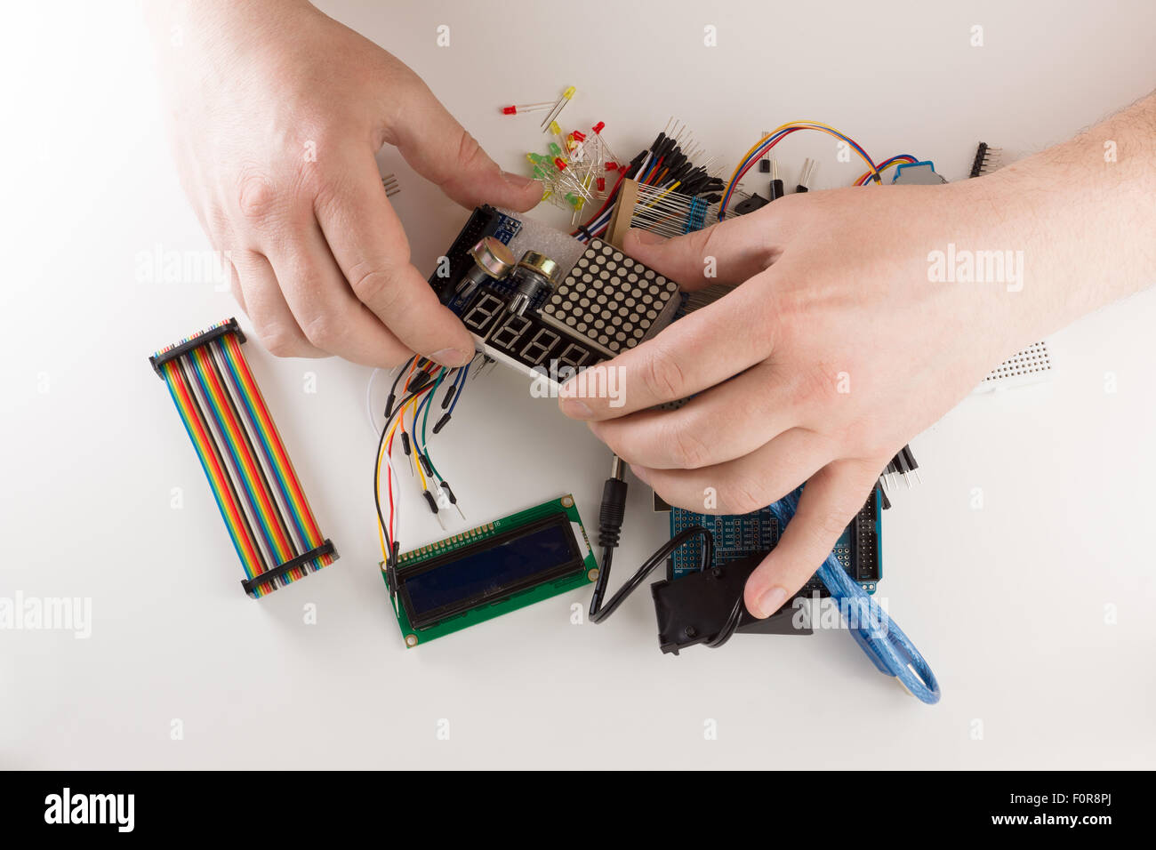 set of electronic details for creativity on a white background Stock ...