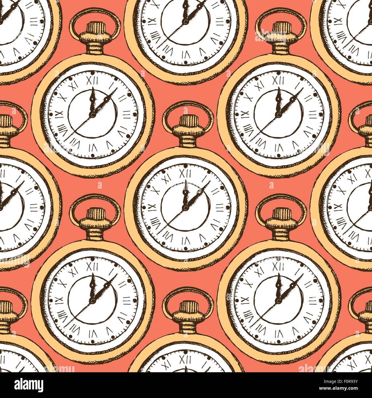 Sketch pocket watch in vintage style, vector seamless pattern Stock ...