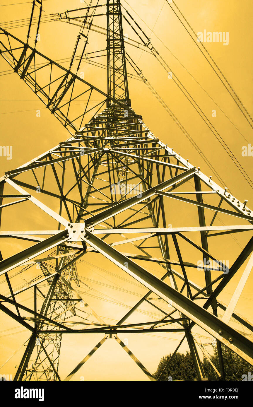 Overhead cable, Strommast Stock Photo - Alamy