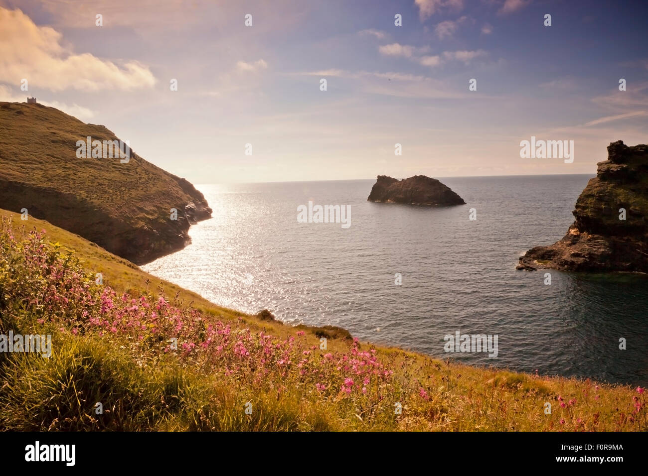 Meachard Island and Penally Point at the entrance to Boscastle harbour ...