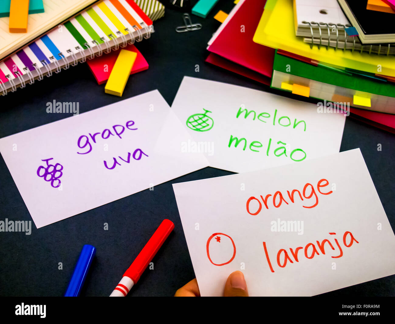 Learning New Language Making Original Flash Cards; Portuguese Stock ...