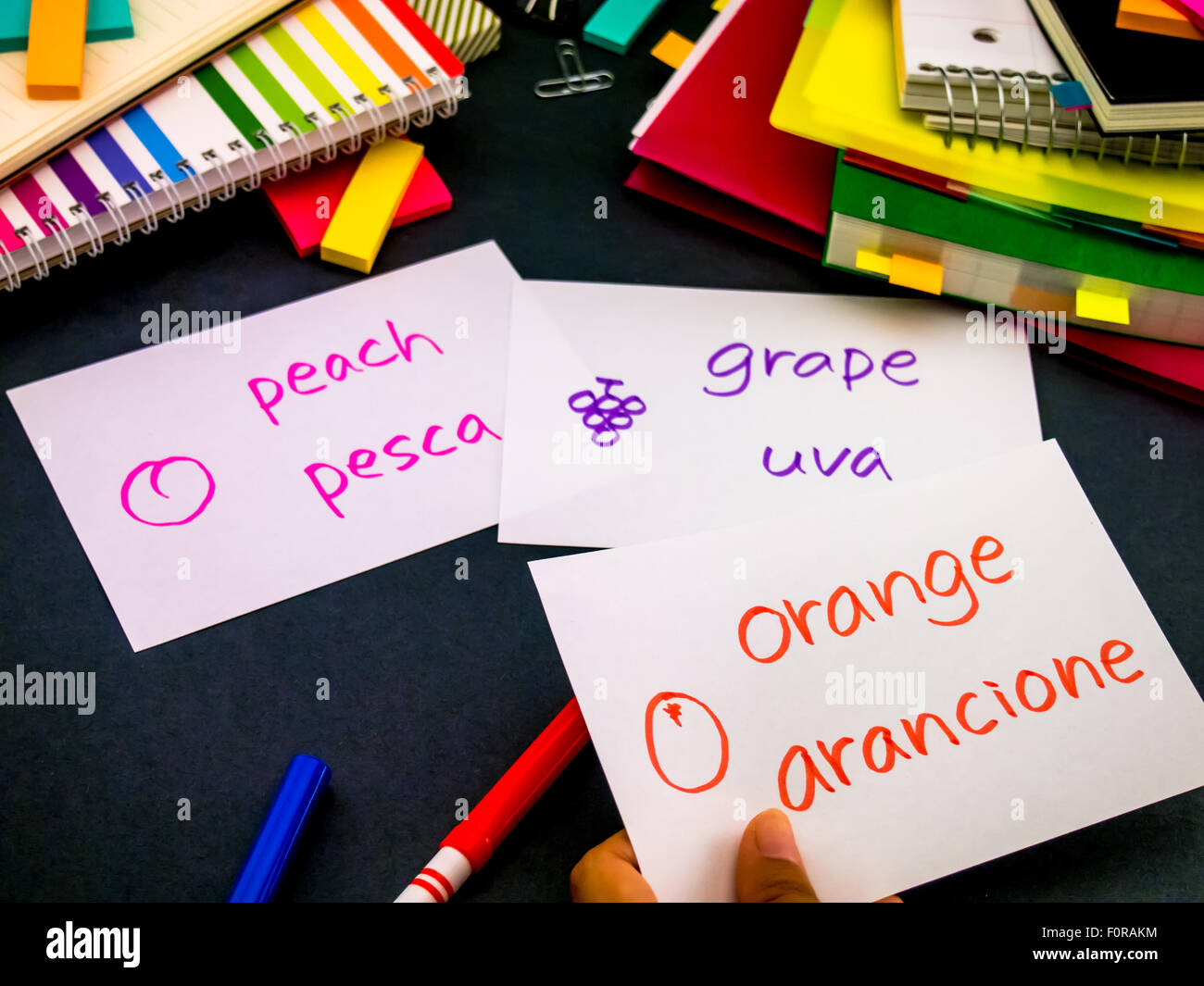 Learning New Language Making Original Flash Cards; Italian Stock Photo ...