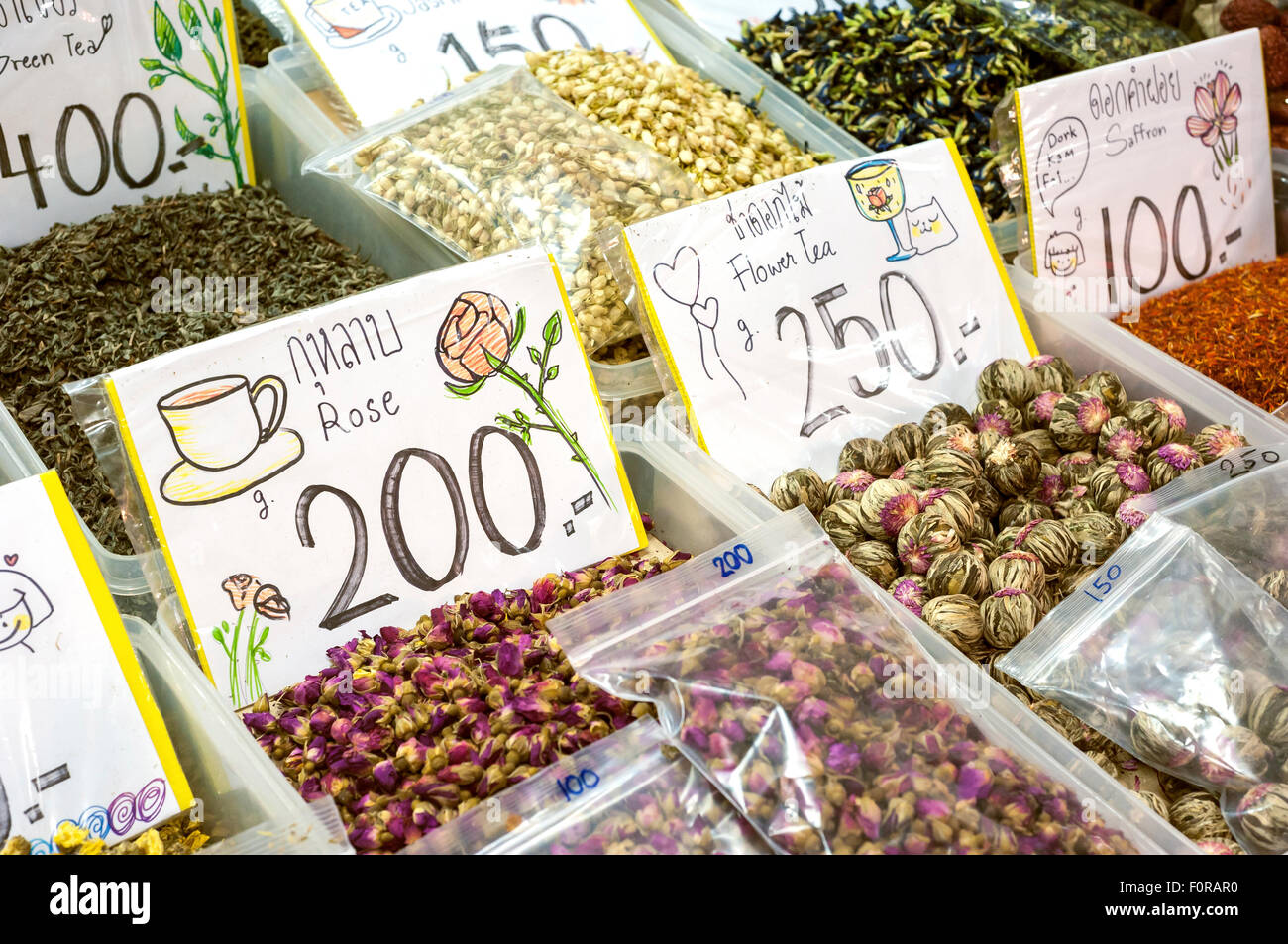 Herbal tea stall at a Thai market Stock Photo - Alamy