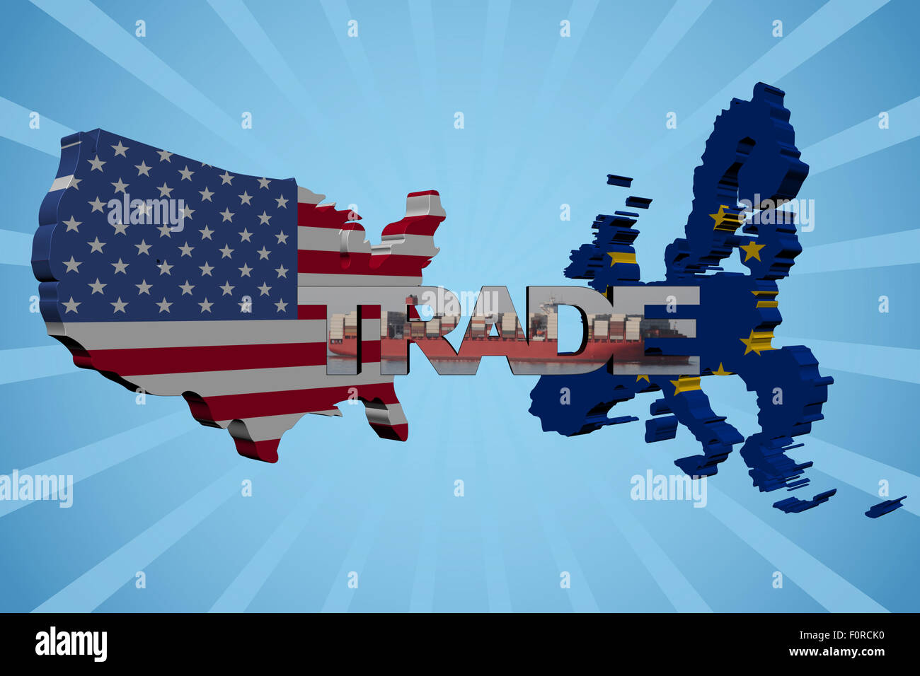 American and EU map flags with trade text illustration Stock Photo - Alamy