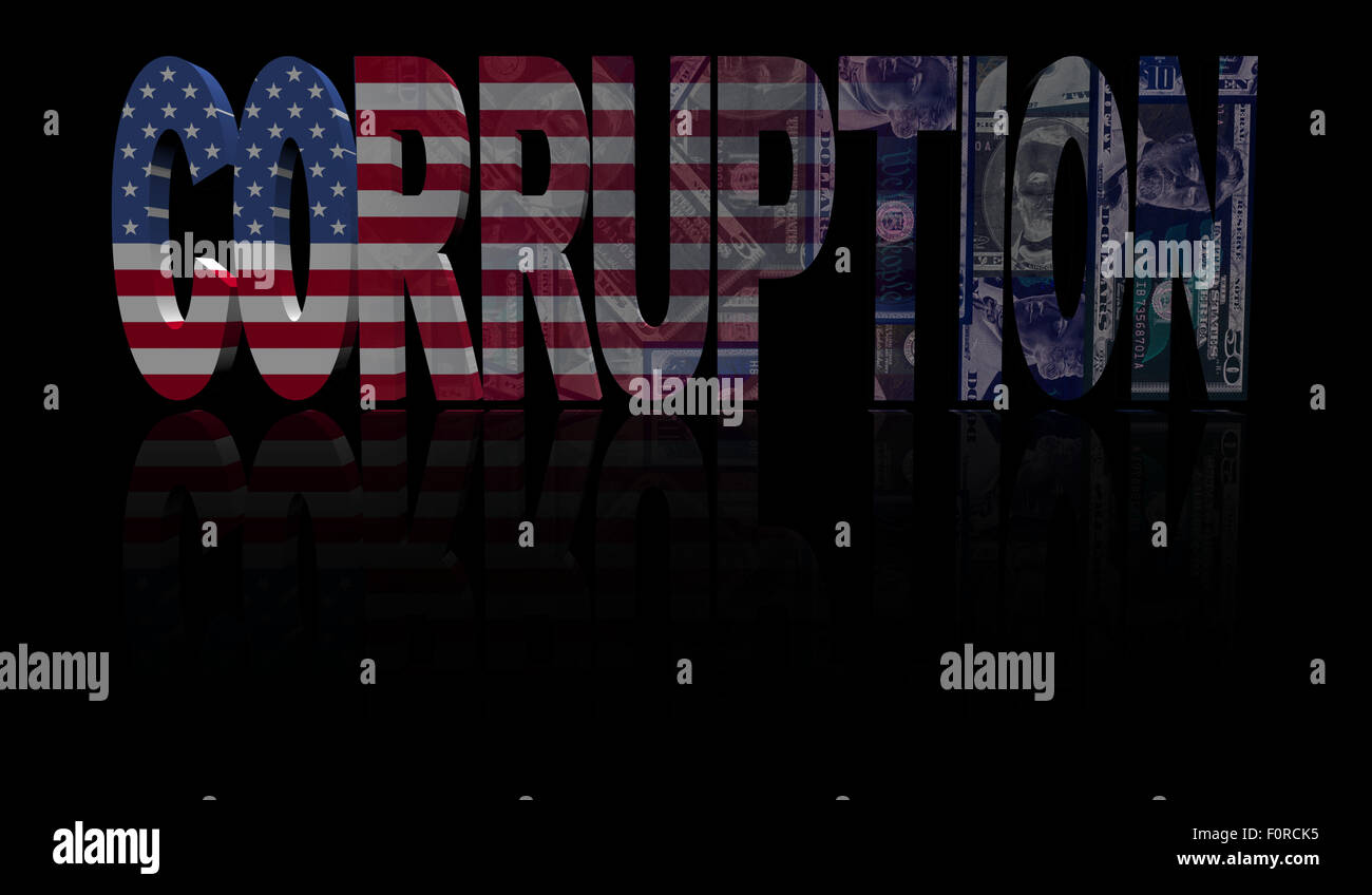 Corruption text with American flag and currency illustration Stock ...