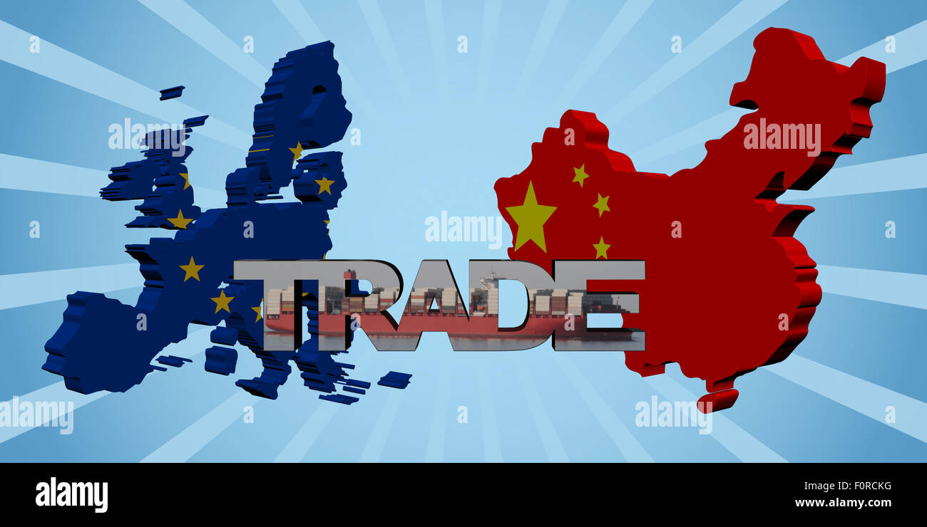 EU and Chinese map flags with trade text illustration Stock Photo - Alamy