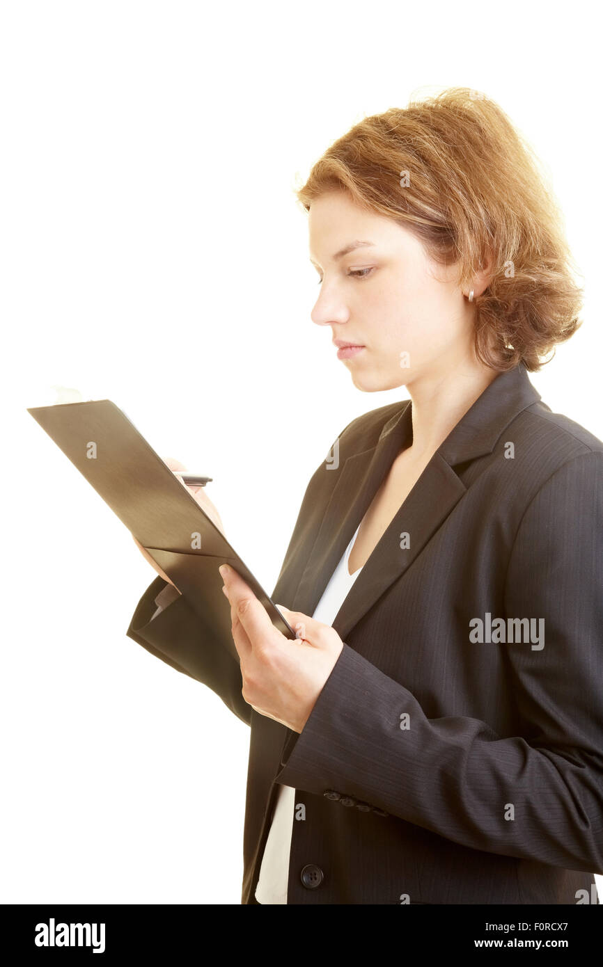 Business woman holding a checklist Stock Photo - Alamy