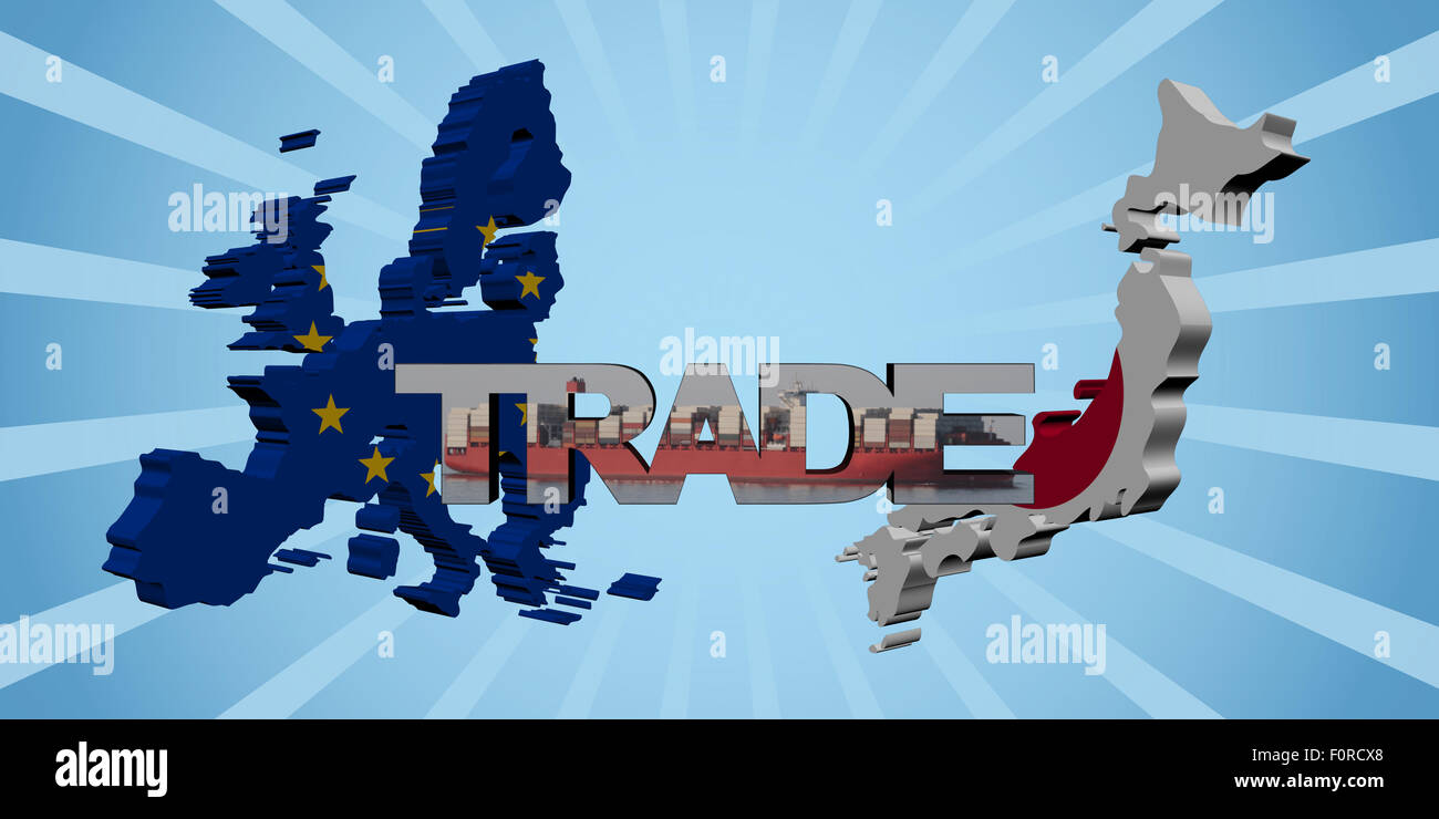 EU and Japanese map flags with trade text illustration Stock Photo - Alamy