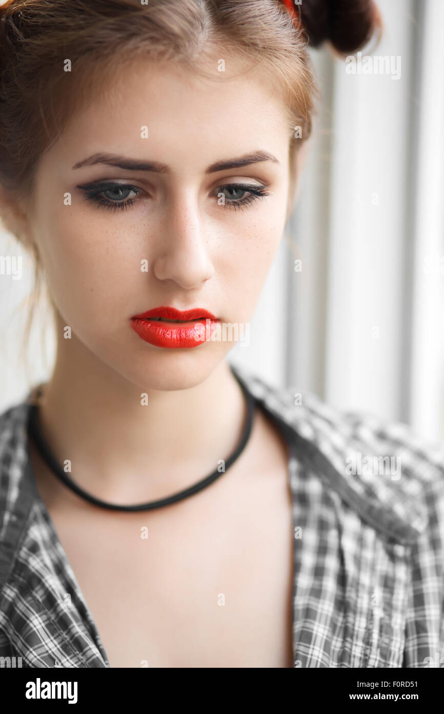Young Serious Girl Stock Photo - Alamy