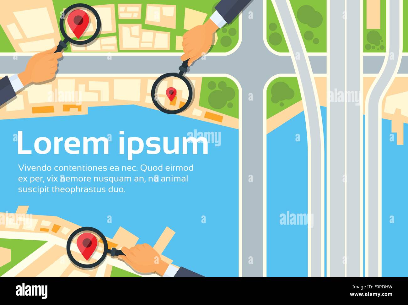 City Map Navigation Search Hand Magnifying Glass Street Stock Vector ...