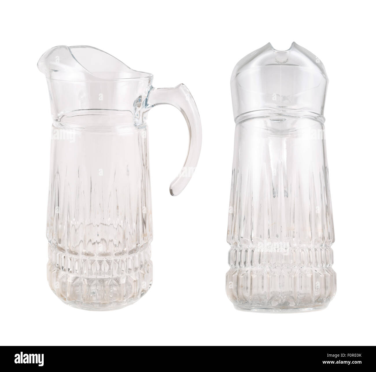 Transparent glass water pitcher ewer with a handle, isolated over white ...