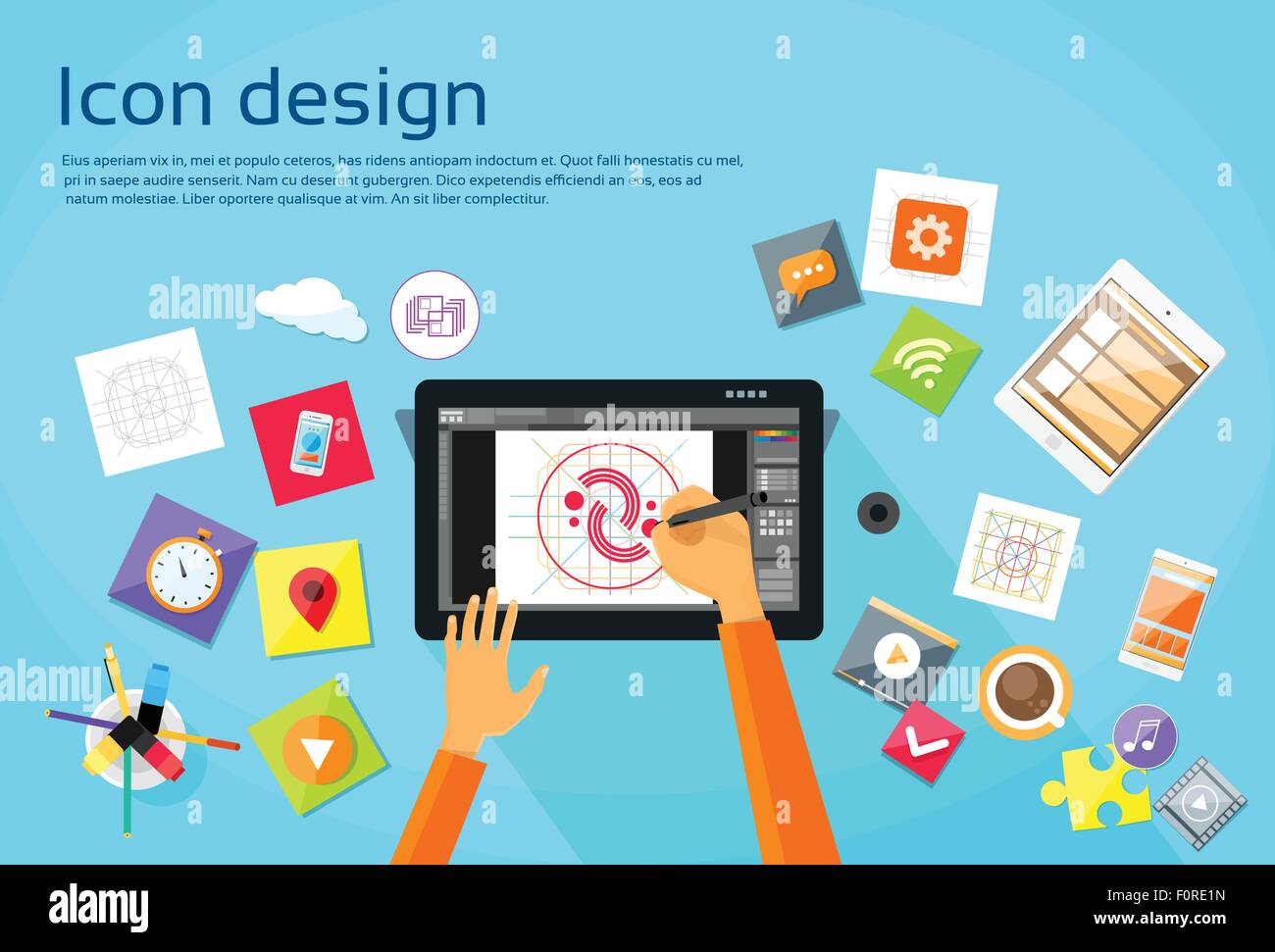 Logo Icon Designer Professional Tablet Drawing Flat Stock Vector Image ...