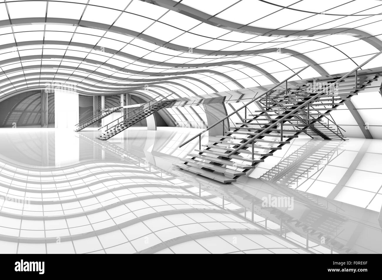 3D architecture visualization of a futuristic airport interior Stock ...