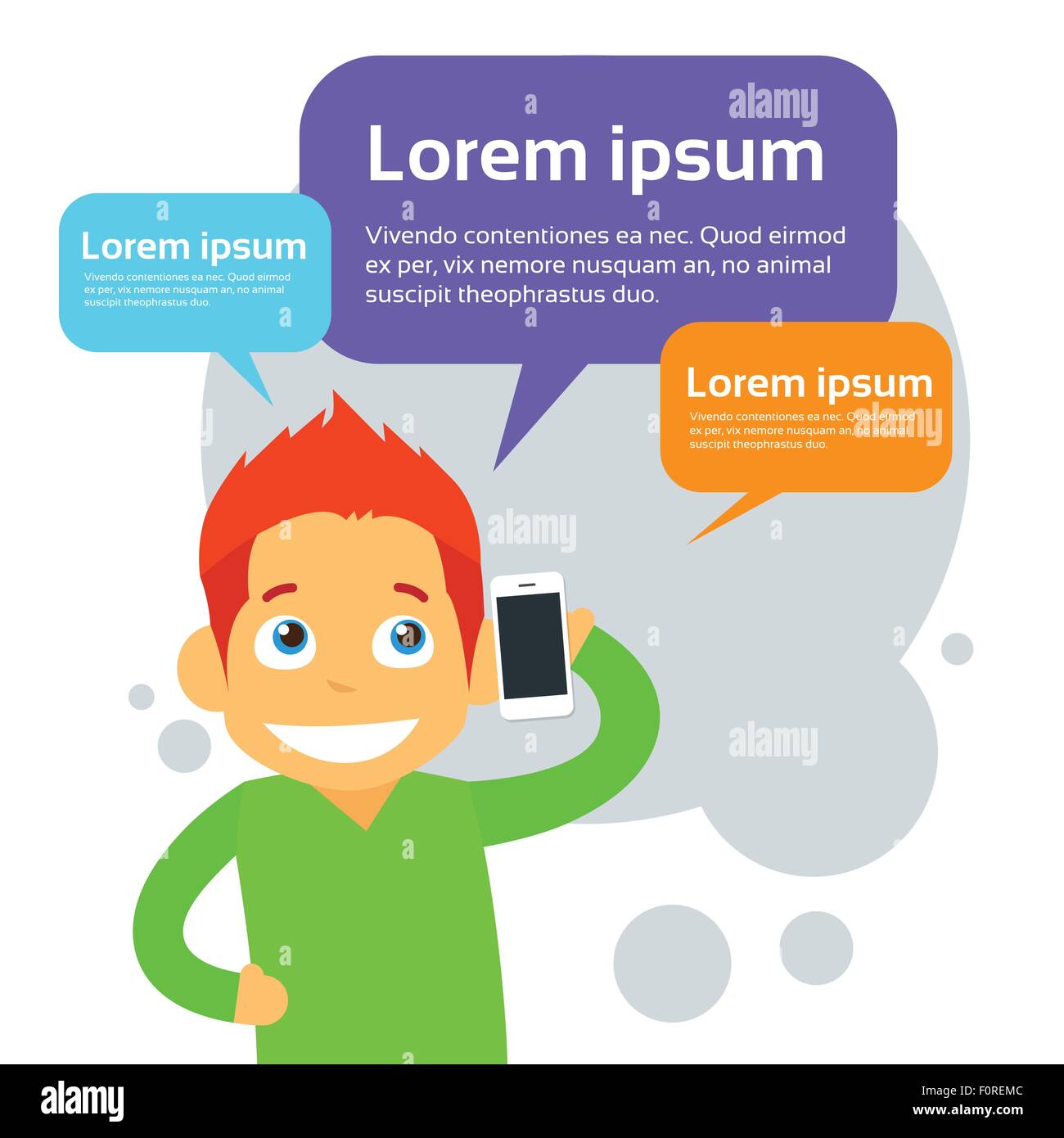 Cartoon Man Using Cell Phone Call Chat Bubble Communication Stock ...