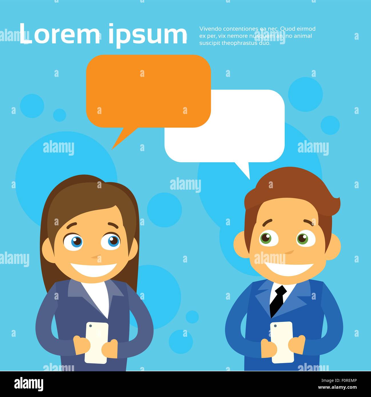 Business People Couple Cartoon Character Using Cell Smart Phone Stock ...