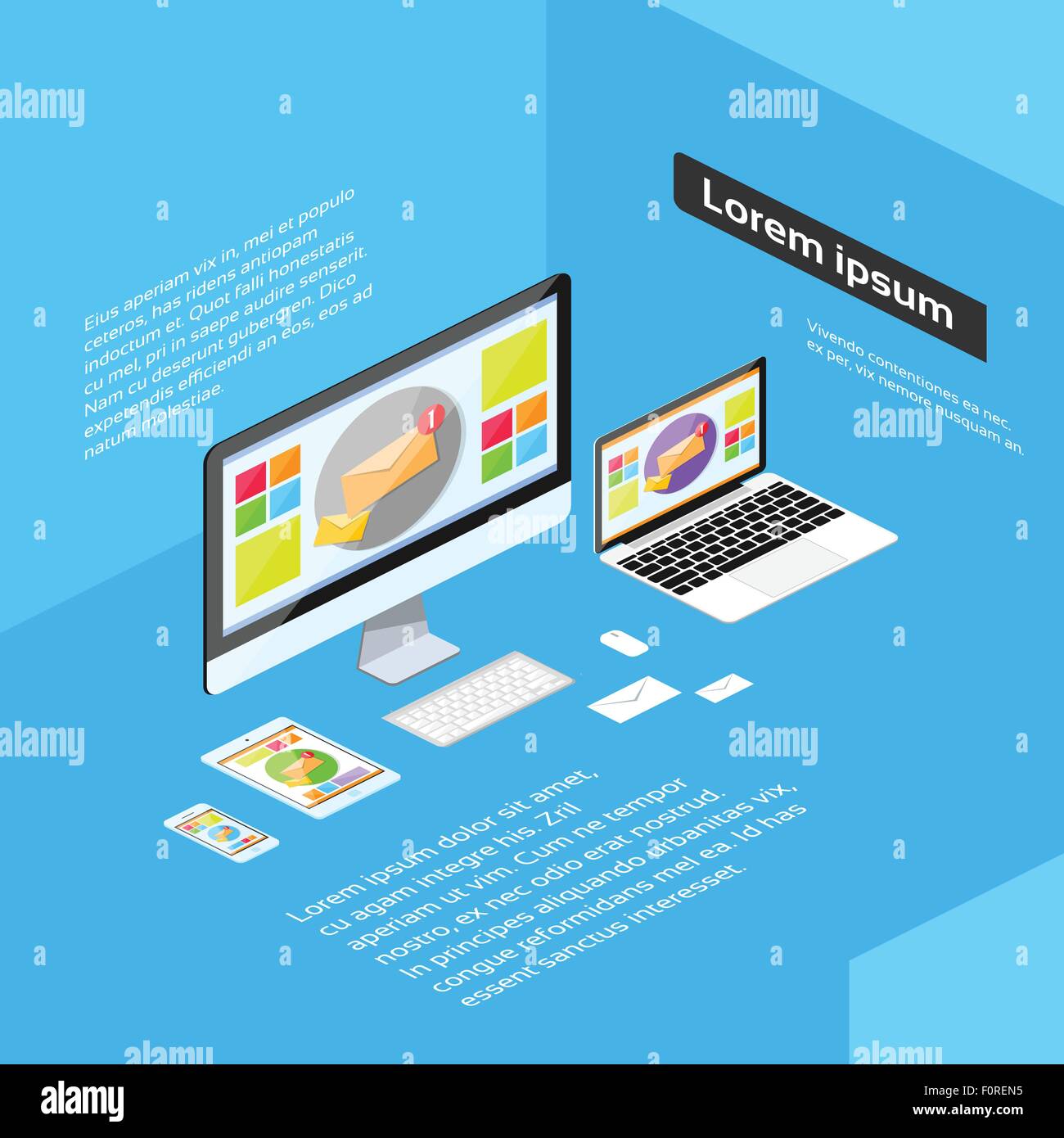 Isometric Responsive Design Laptop Phone Tablet Desktop Device Stock ...