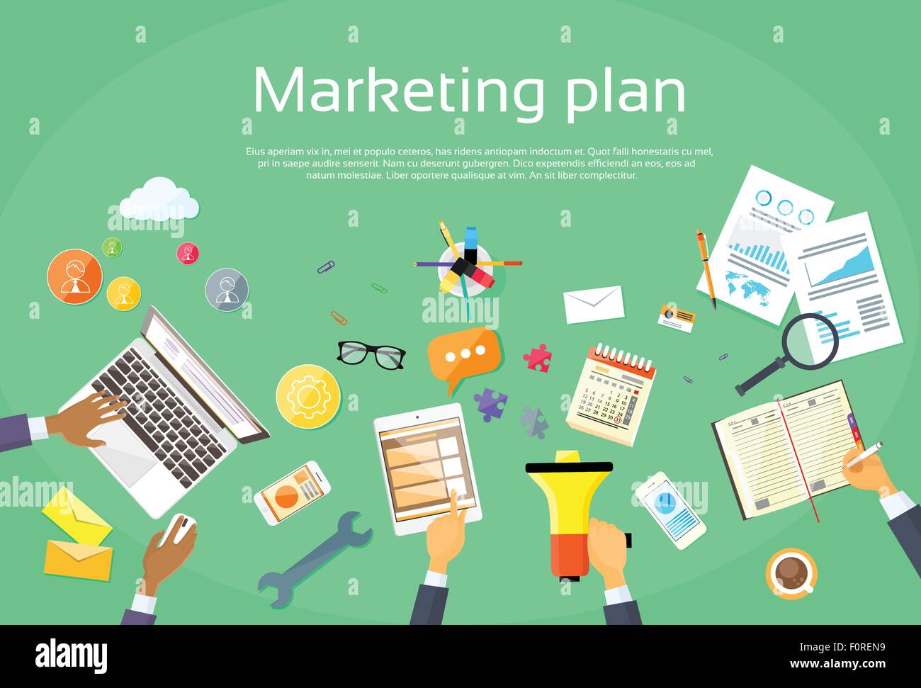 Digital Marketing Plan Creative Team Flat Vector Stock Vector Image ...