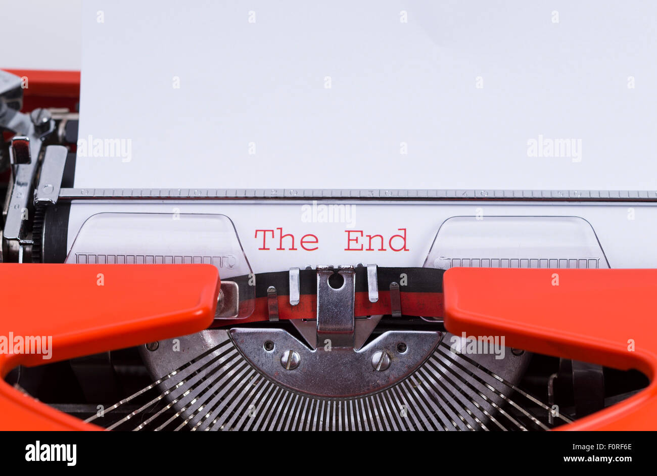 Image shows the word "The End", written on an old typewriter Stock ...