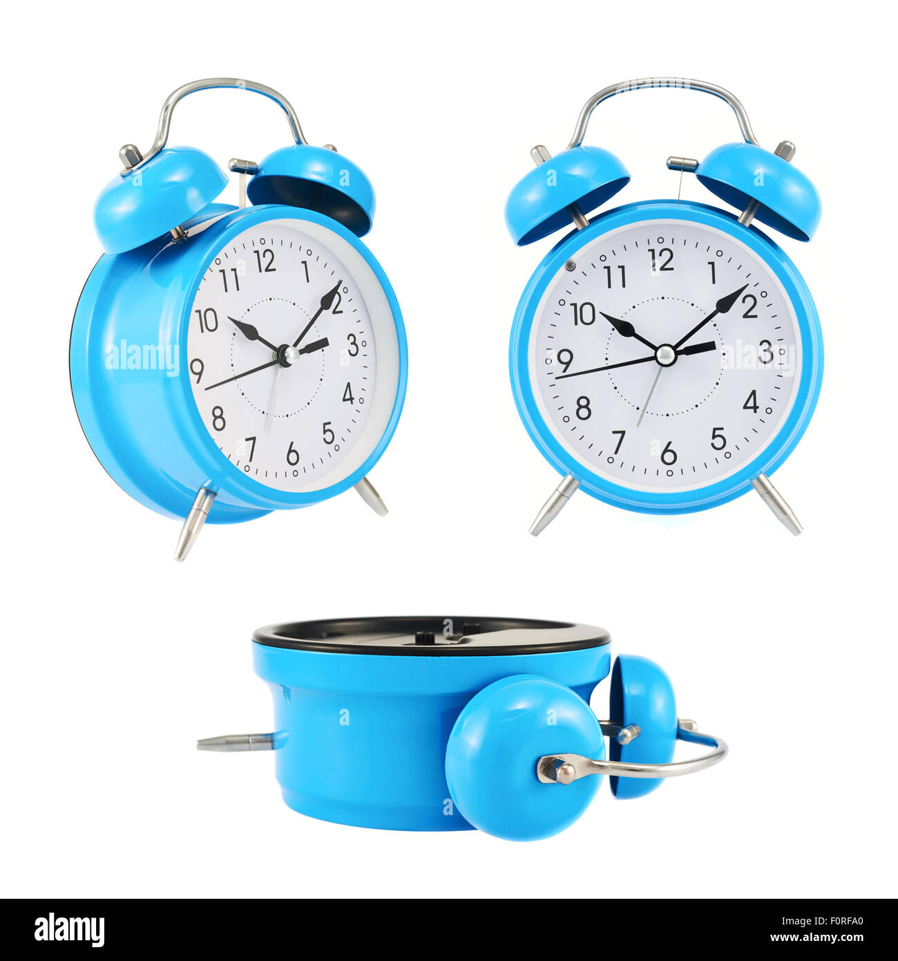 Blue alarm clock isolated Stock Photo - Alamy