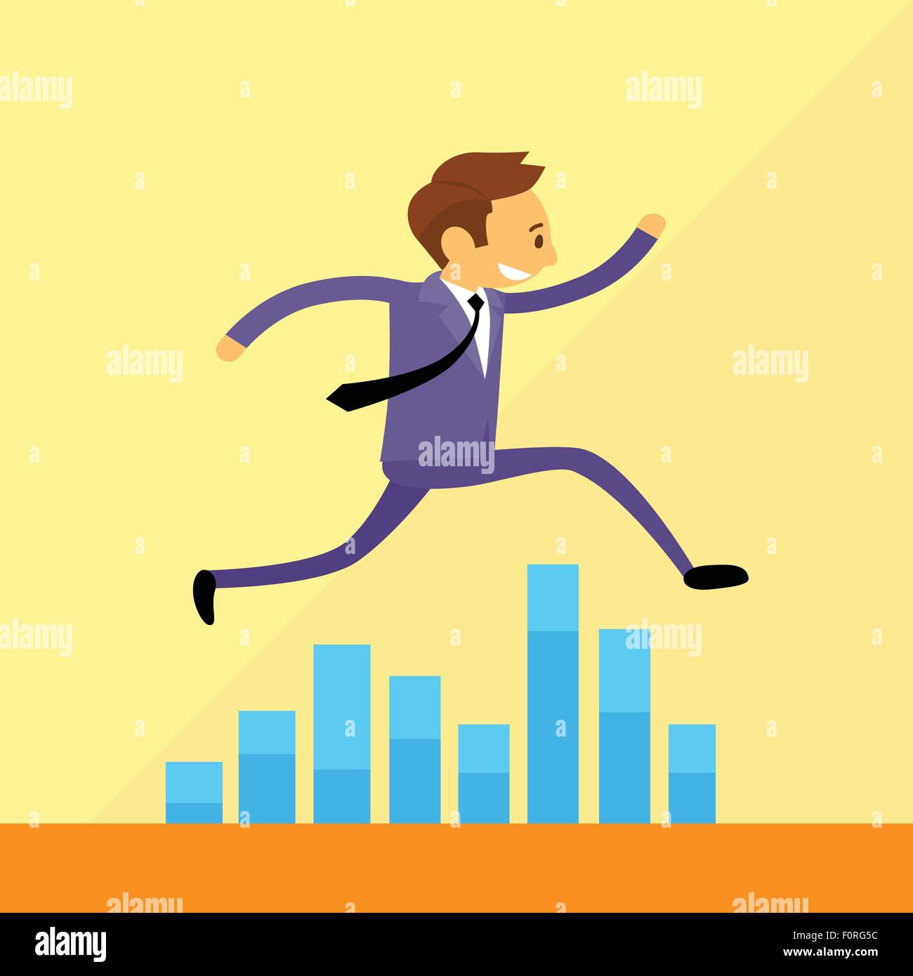 Businessman Run Jump over Financial Bar Graph Stock Vector Image & Art ...