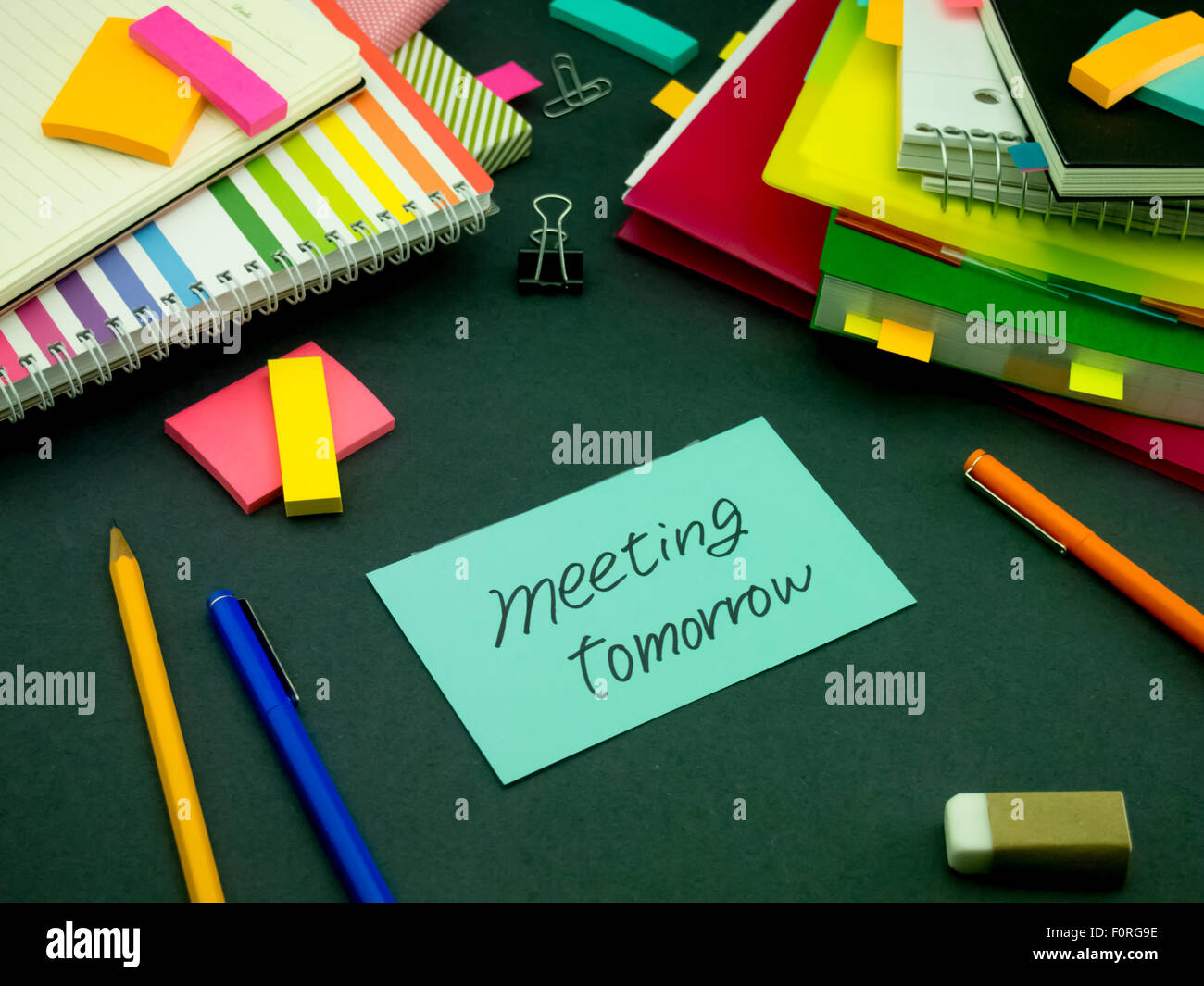 Somebody Left the Message on Your Working Desk; Meeting Tomorrow Stock ...