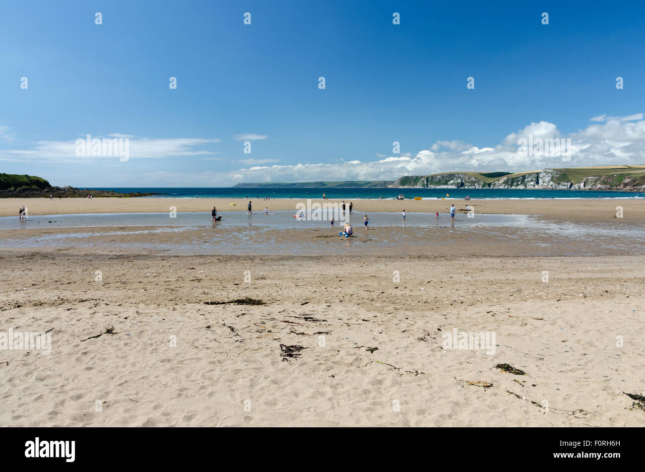The large sandy beach at Bigbury in the South Hams, Devon Stock Photo ...