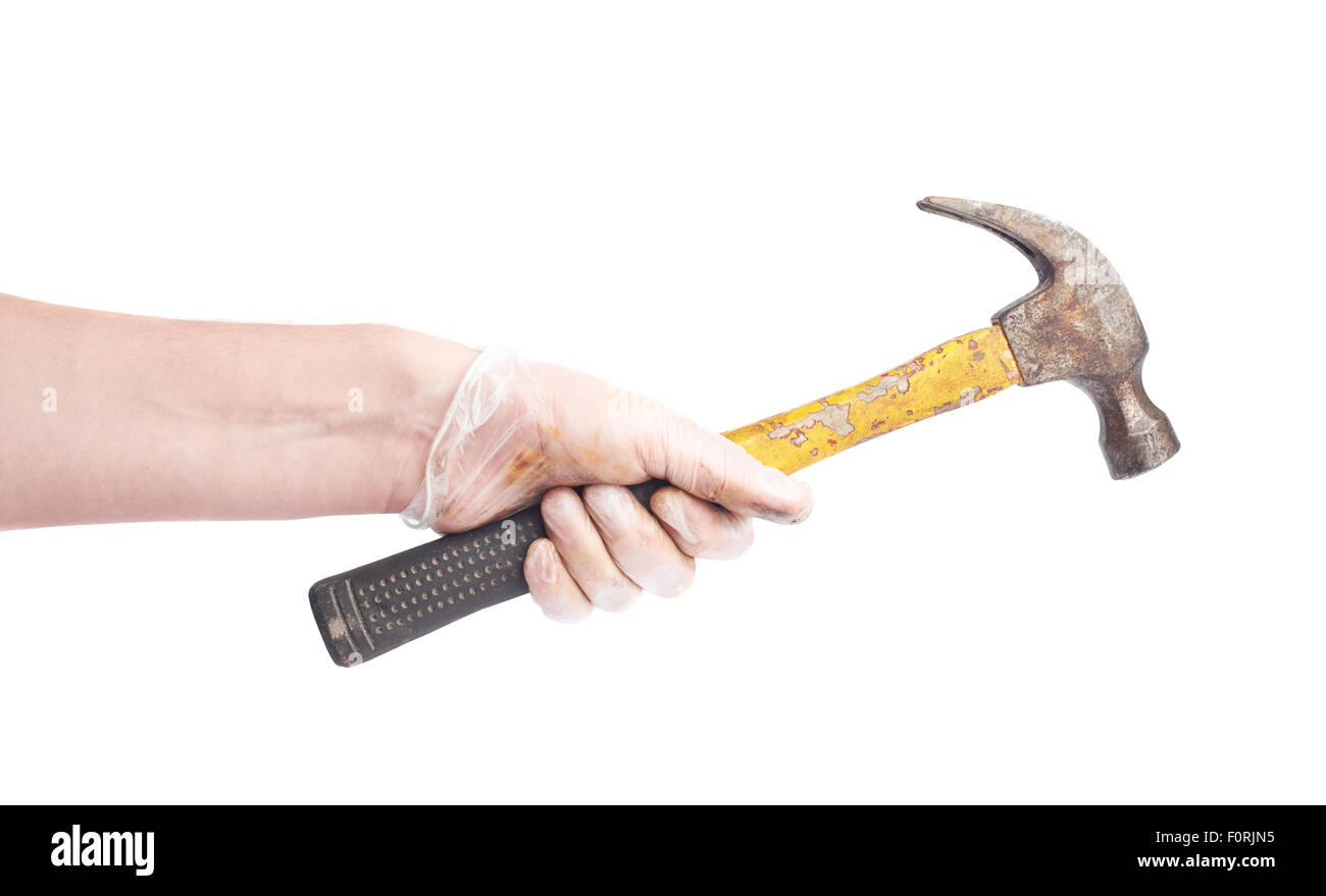 Worker's caucasian male hand holding tool Stock Photo - Alamy
