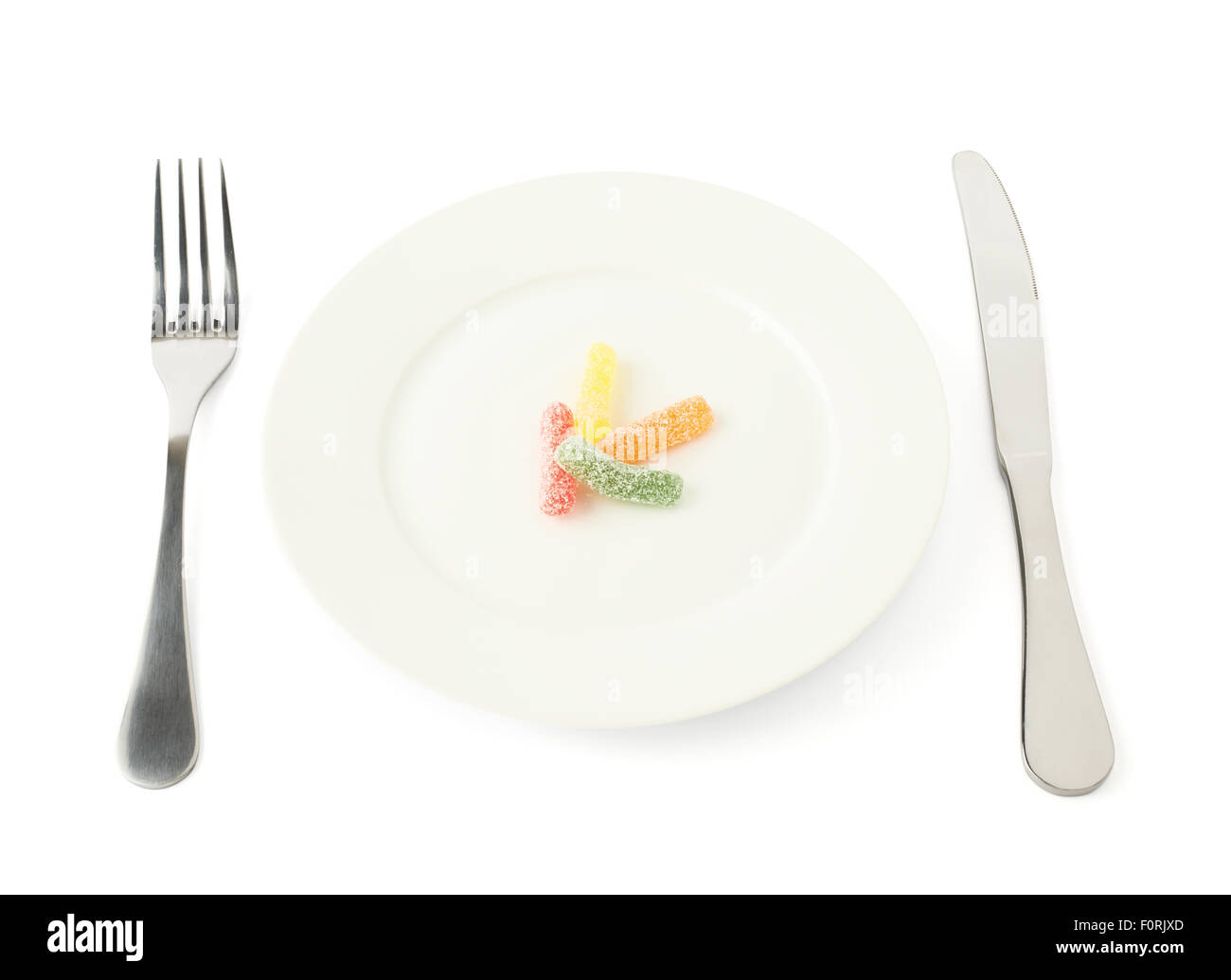 Few colorful candies in a plate isolated Stock Photo - Alamy