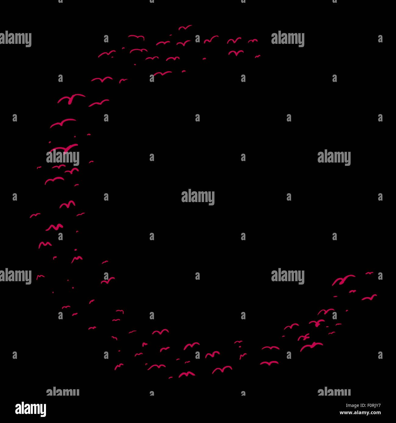 Red flock of birds in the shape of the letter c Stock Photo - Alamy