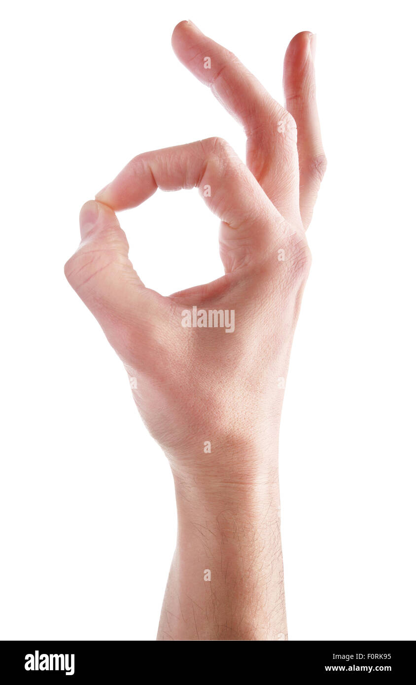 hand gesturing sign for ok. with clipping path on white Stock Photo - Alamy