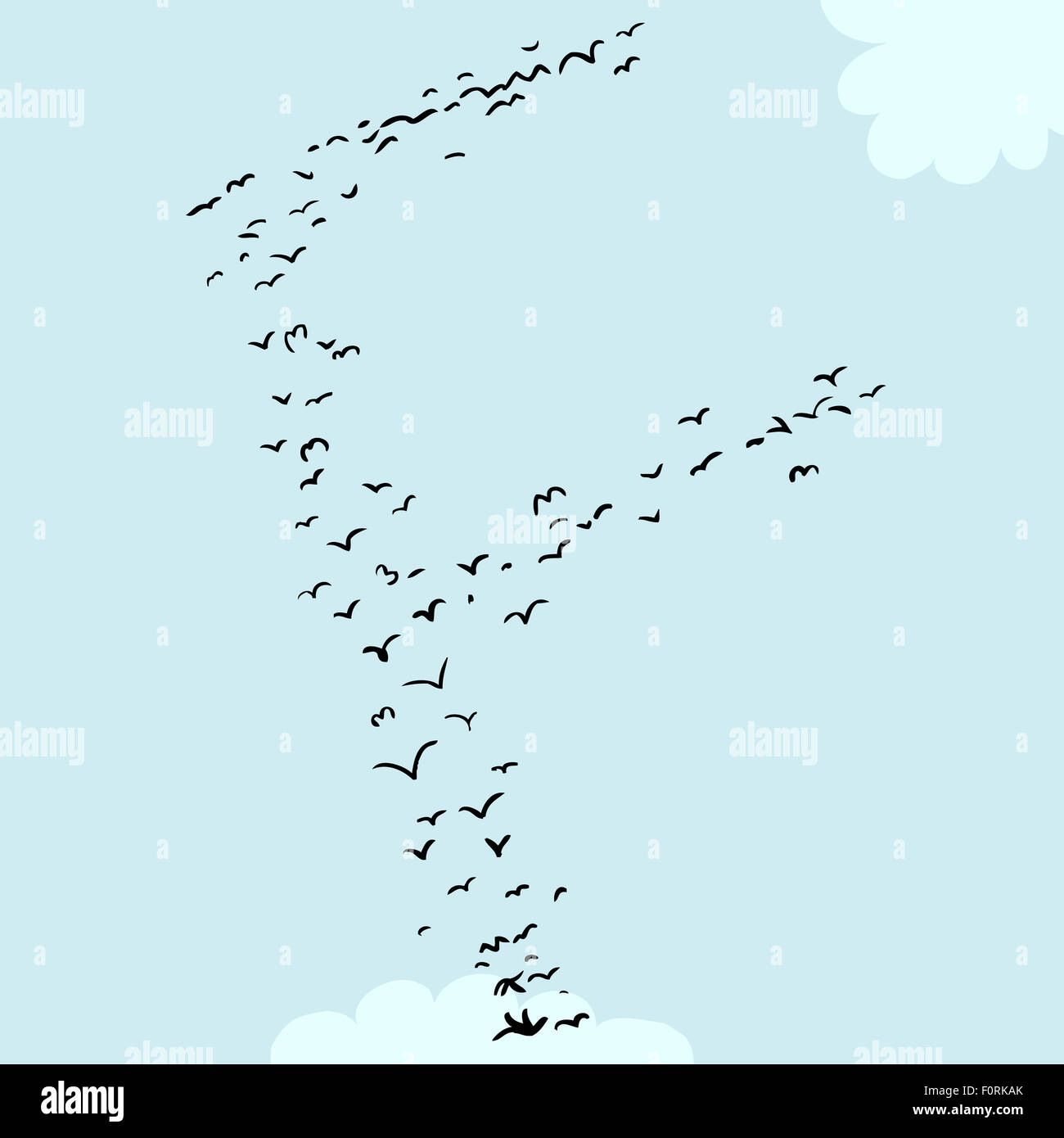 Illustration of a flock of birds in the shape of the letter f Stock ...