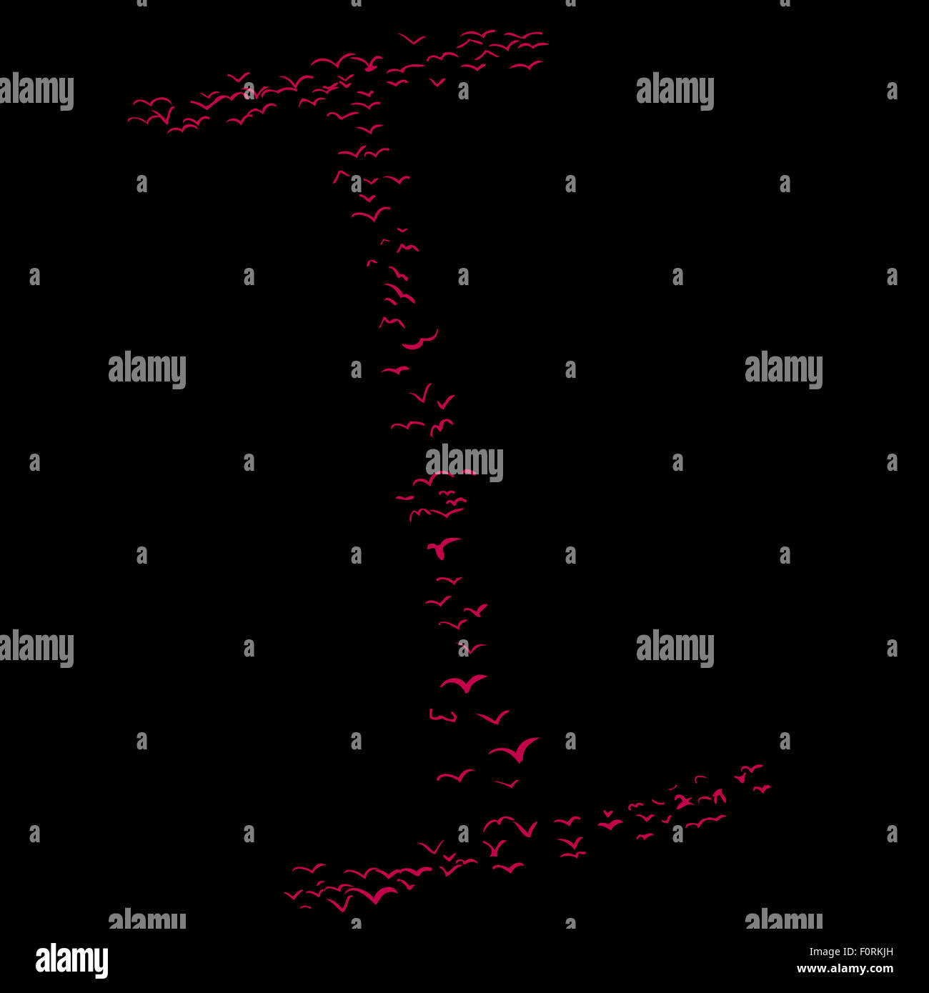Red flock of birds in the shape of the letter i Stock Photo - Alamy