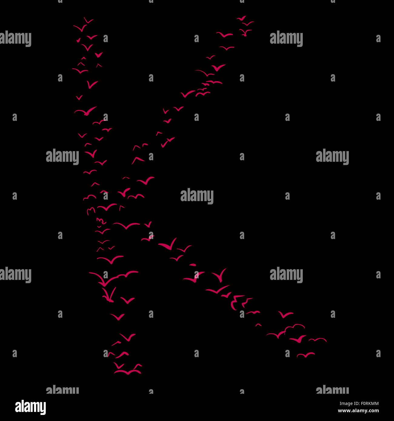 Red flock of birds in the shape of the letter k Stock Photo - Alamy