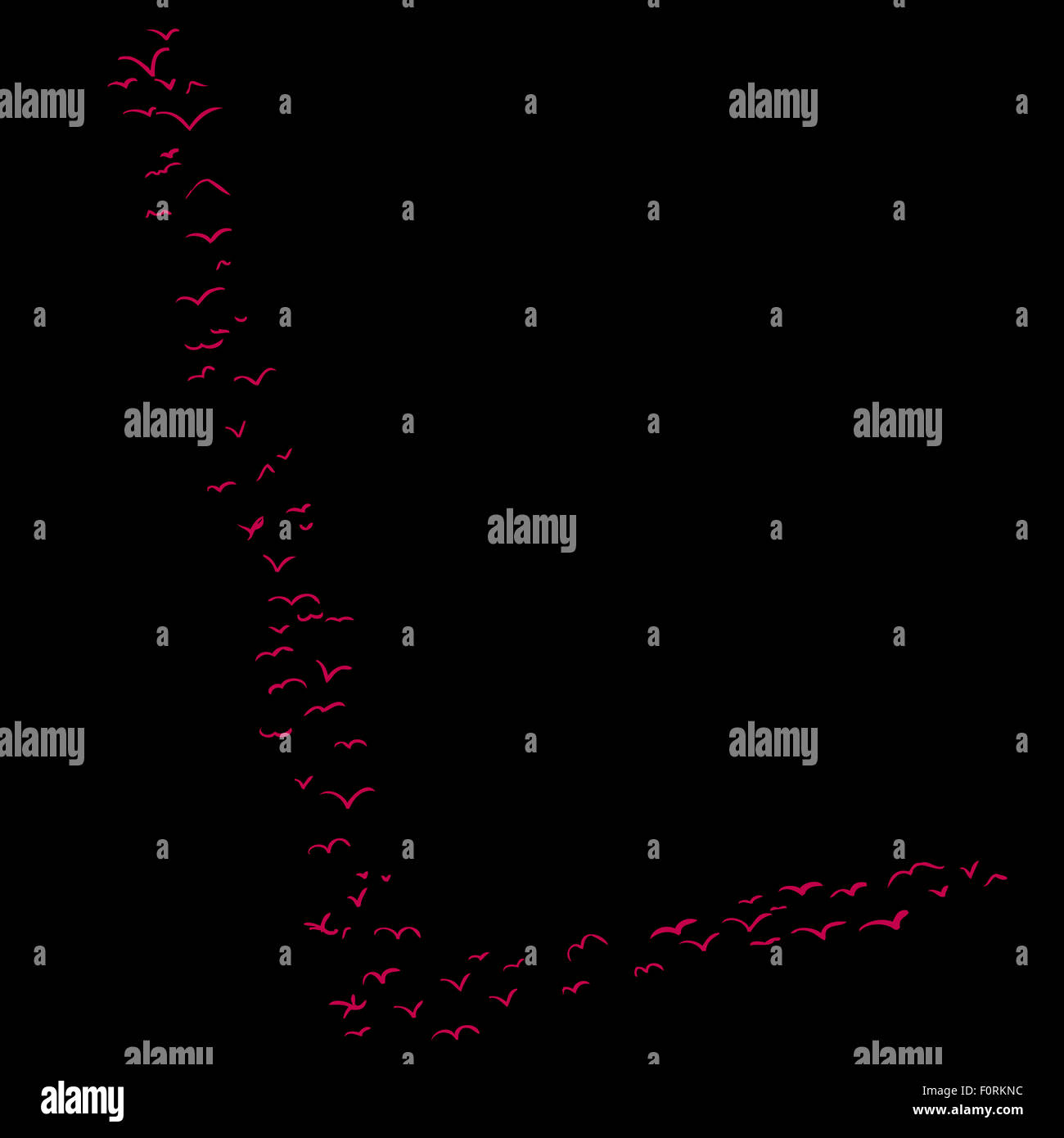 Red flock of birds in the shape of the letter l Stock Photo - Alamy