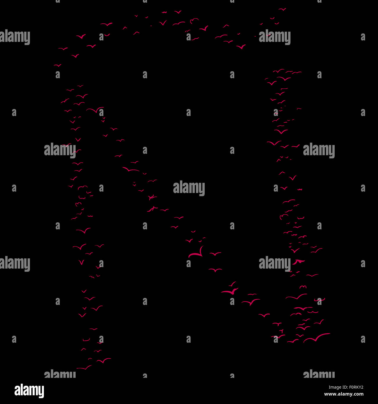 Red flock of birds in the shape of the letter n with tilde Stock Photo ...