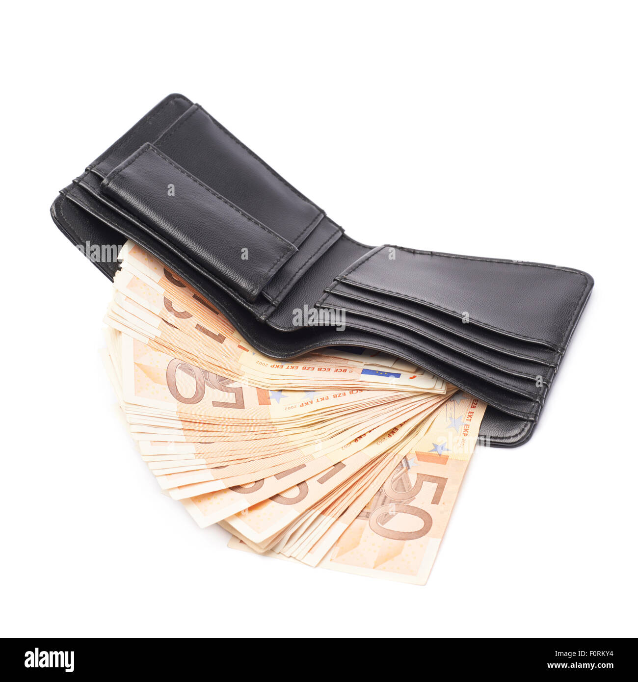 Wallet full of money isolated Stock Photo - Alamy