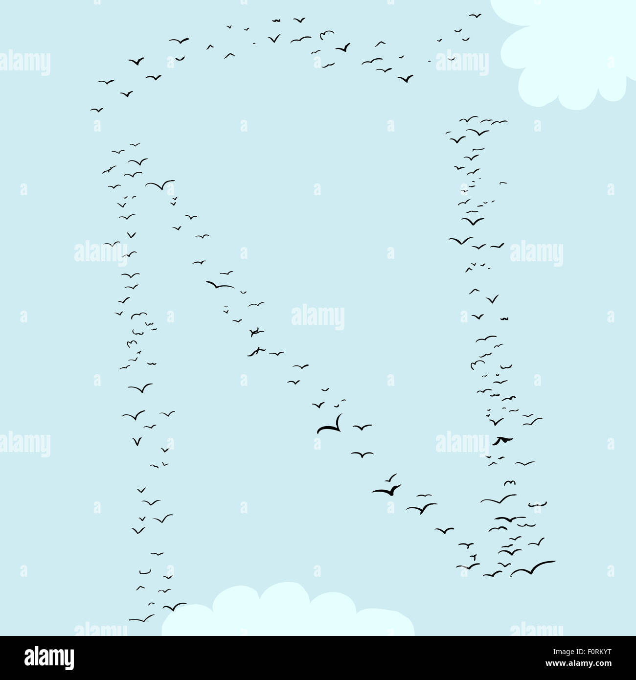 Illustration of a flock of birds in the shape of the letter n with ...