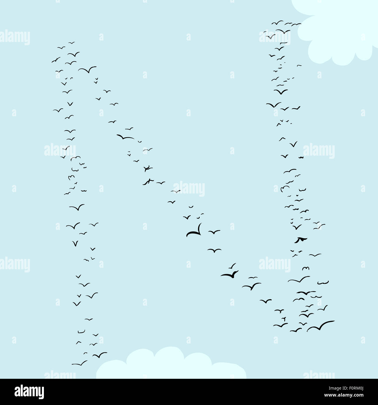 Illustration of a flock of birds in the shape of the letter n Stock ...