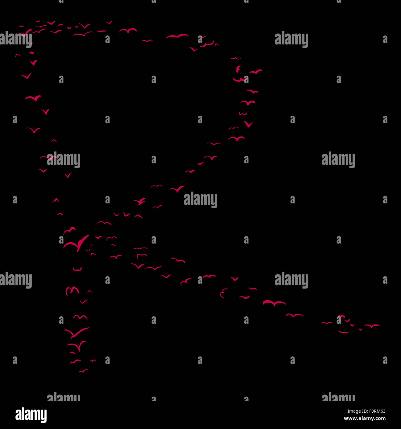 Red flock of birds in the shape of the letter r Stock Photo - Alamy