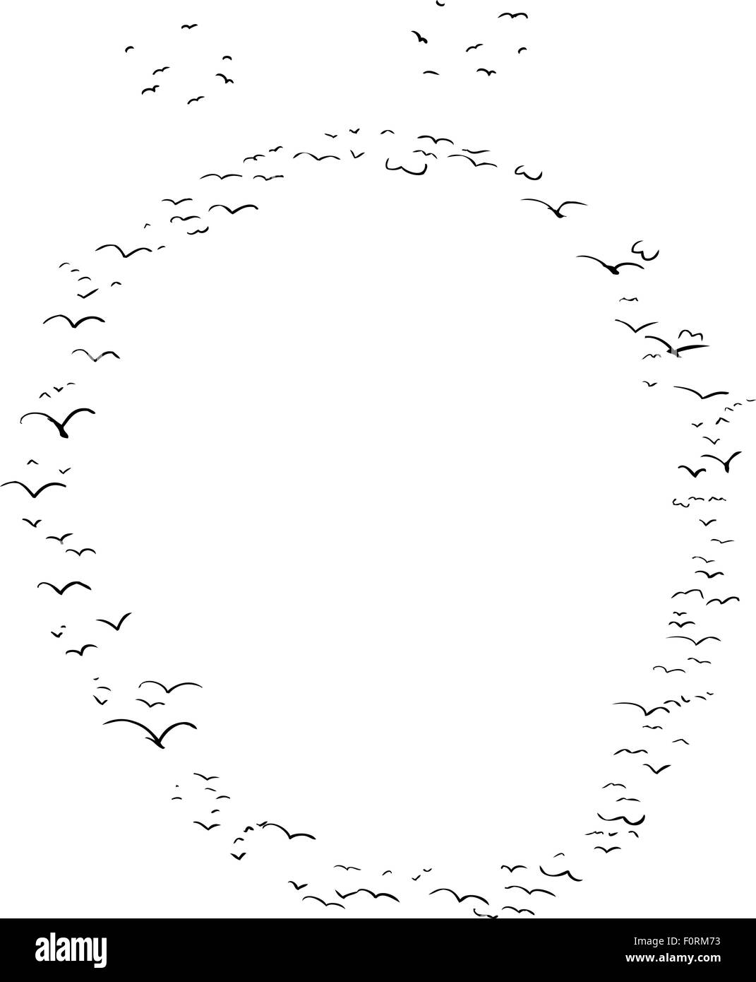 Illustration of a flock of birds in the shape of the letter diaeresis o ...
