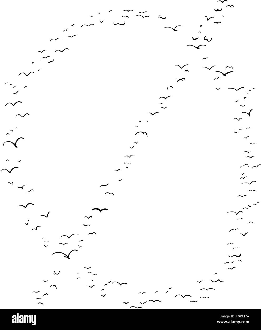 Illustration of a flock of birds in the shape of the letter minuscule o ...
