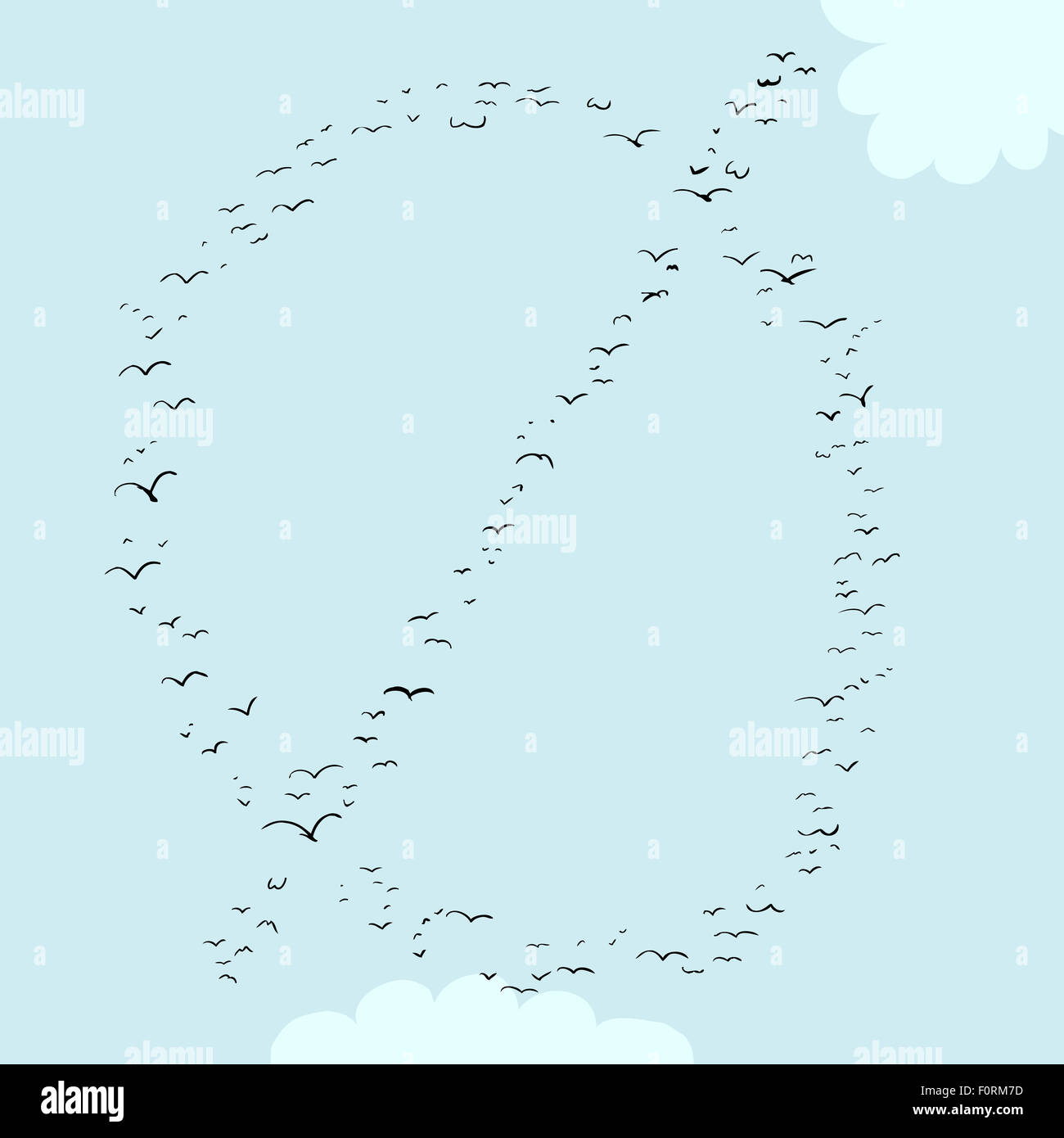 Illustration of a flock of birds in the shape of the letter minuscule o ...