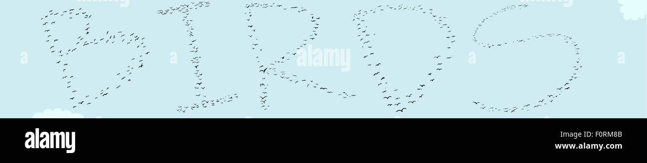 Illustration of flock of birds as letters in sky Stock Photo - Alamy