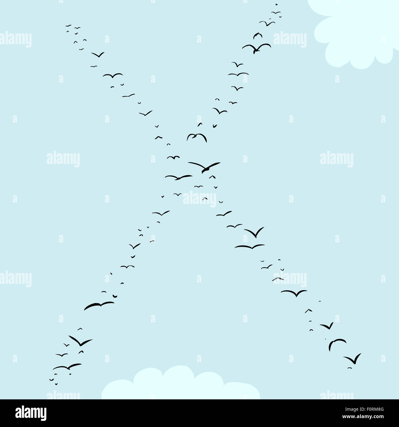Illustration of a flock of birds in the shape of the letter x Stock ...