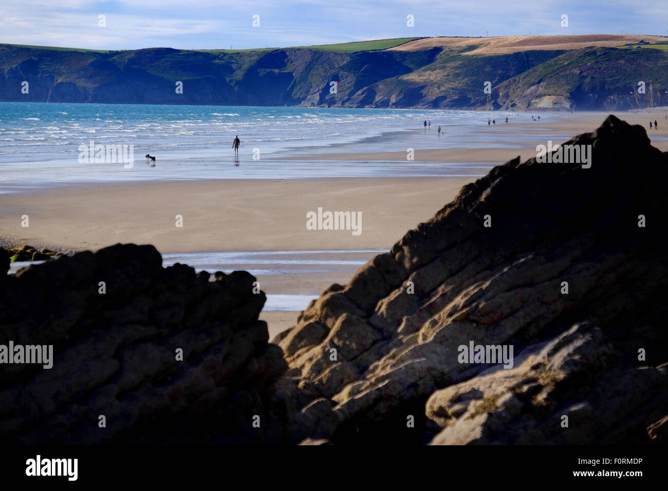 Newgale Sands on the Pembrokeshire Coast, Wales, a popular surf beach ...