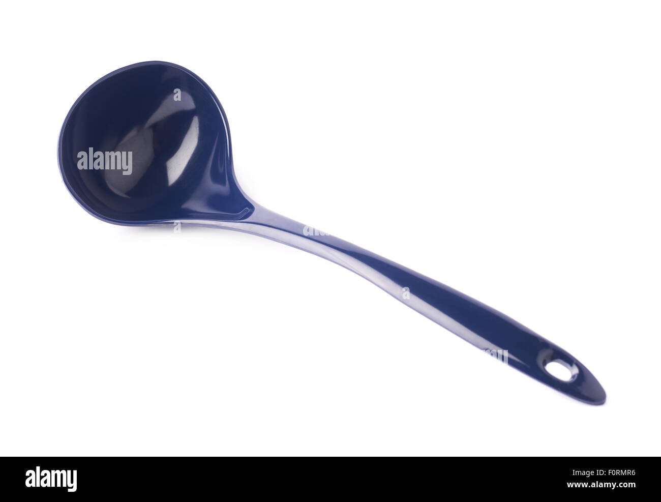 Blue plasic kitchen ladle spoon isolated Stock Photo - Alamy