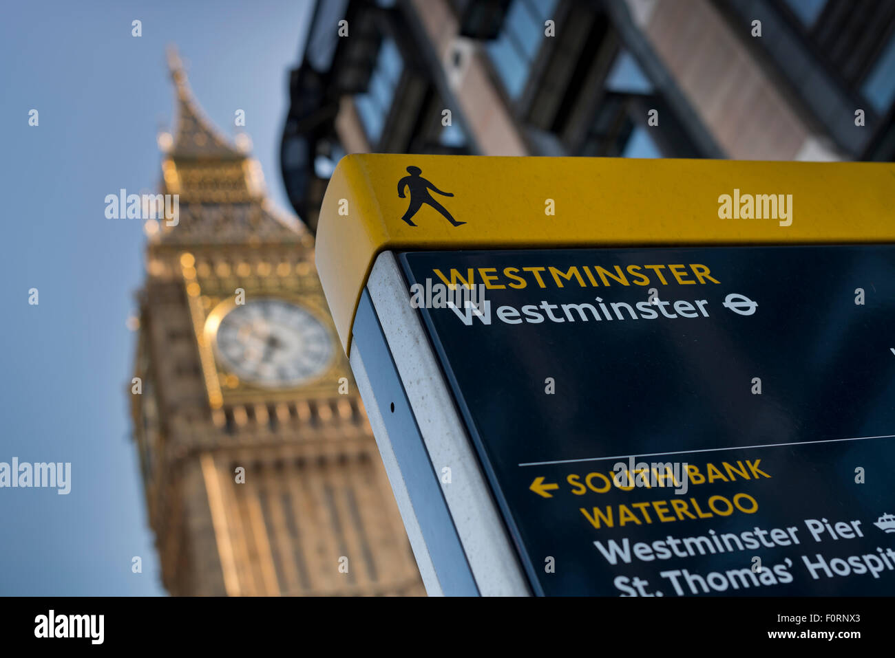 Pedestrian sign at Westminster with Big Ben in the background Stock ...